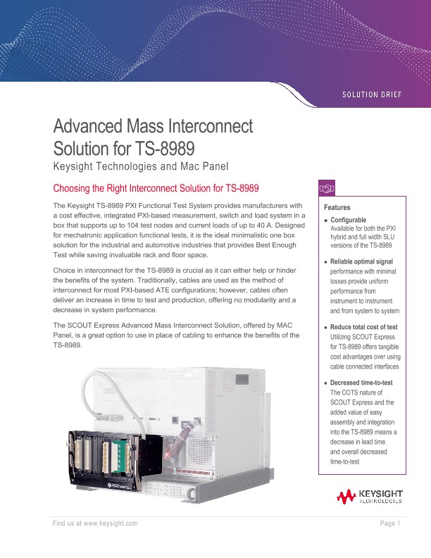 Advanced Mass Interconnect Solution for TS-8989 PDF Asset Page | Keysight